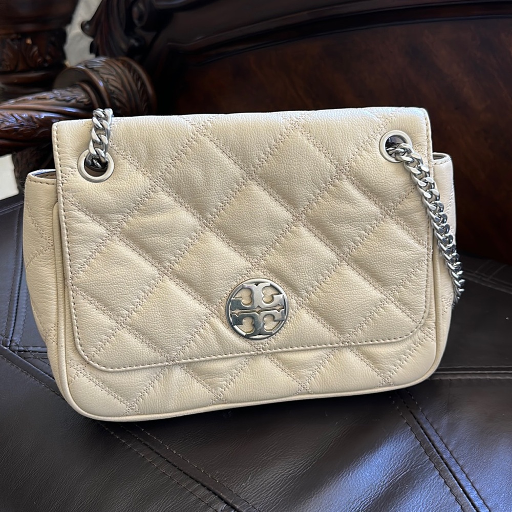 Tory Burch Cream Quilted Shoulder Bag - Gem